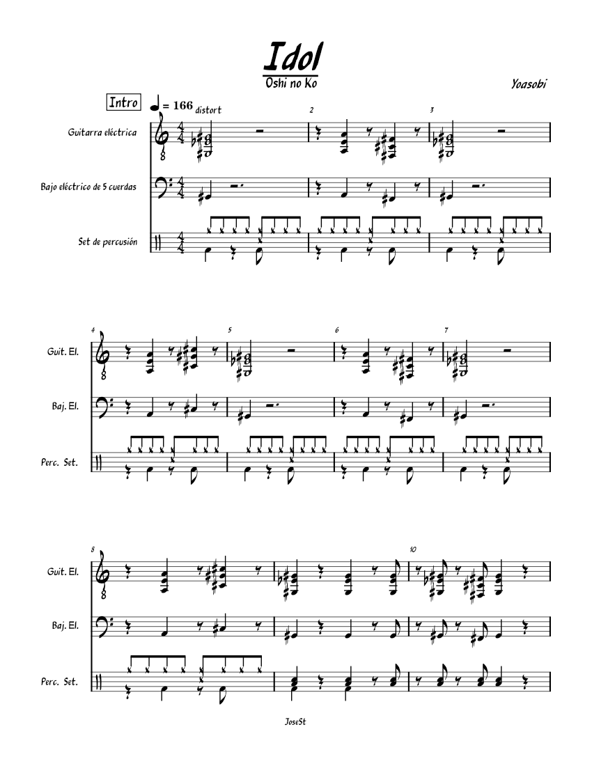 Idol - Yoasobi Sheet Music for Piano, Guitar, Bass guitar, Drum group ...