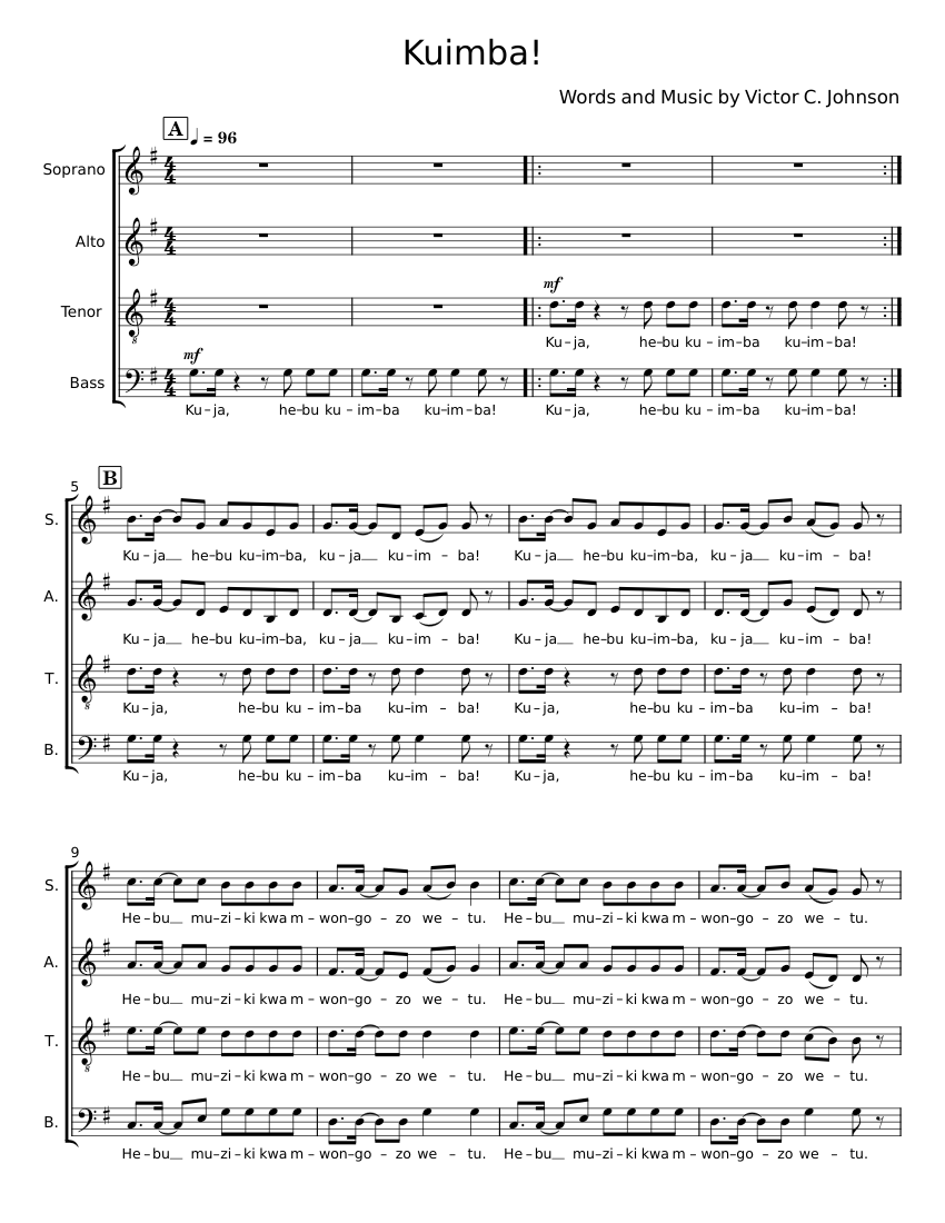 Kuimba - Victor C. Johnson Sheet Music for Bass guitar, Synthesizer ...