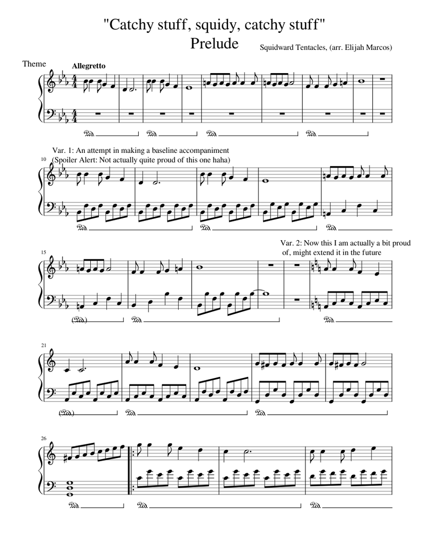Squidward's Tune – Squidward Tentacles Sheet music for Piano (Solo ...
