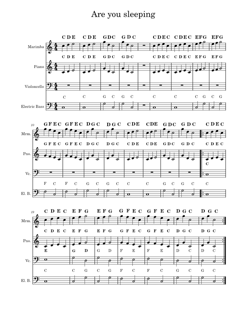 Are you sleeping Keys Sheet music for Piano, Cello, Bass guitar ...