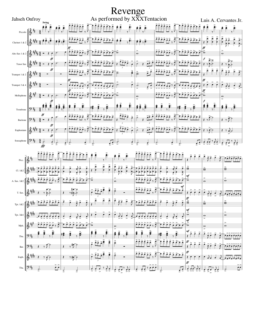 Revenge - XXXTENTACION Sheet Music for Trombone, Euphonium, Tuba, Flute ...