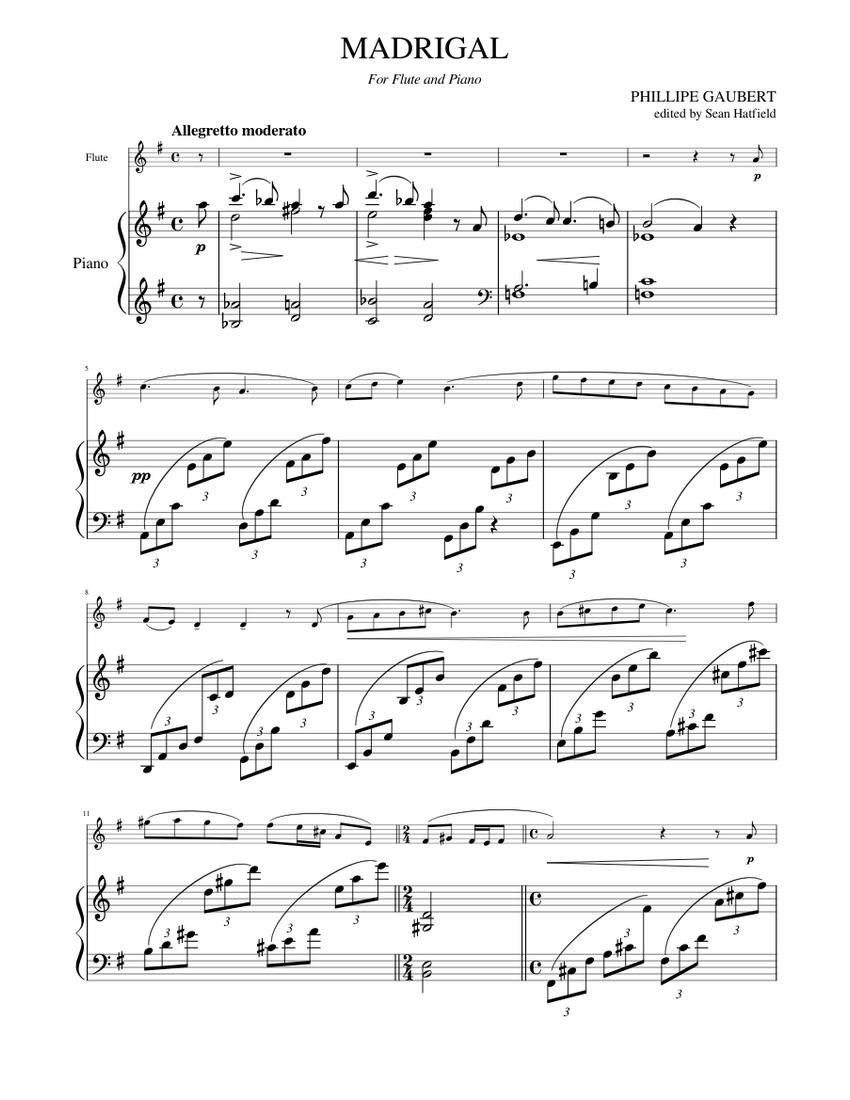 Madrigal - Phillipe Gaubert Sheet music for Piano, Flute (Solo ...