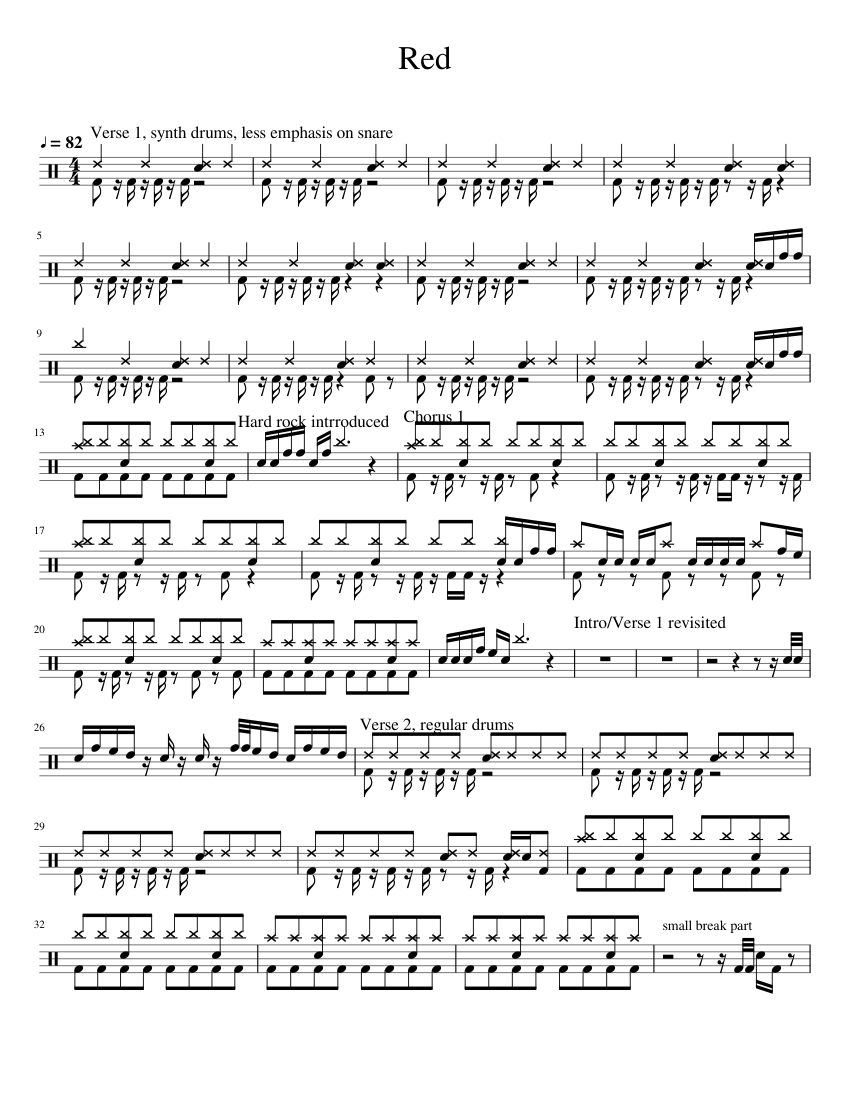 Red - Drum Part - piano tutorial