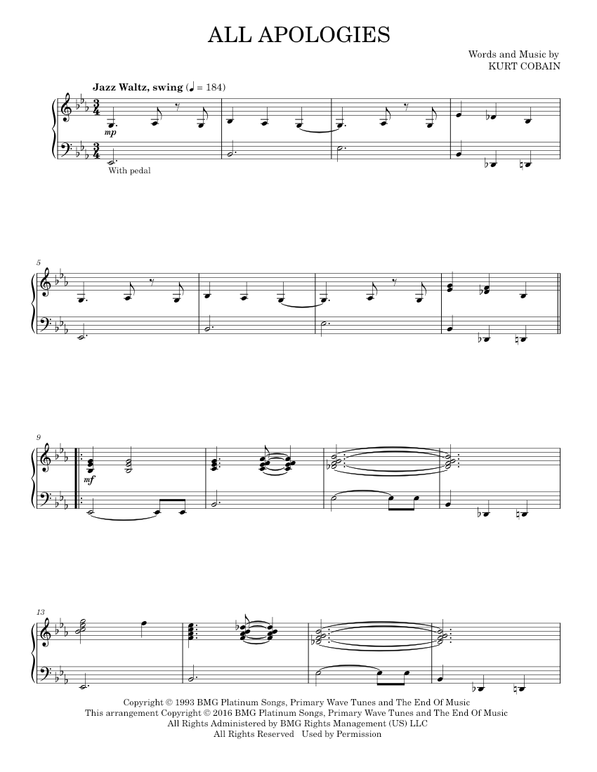 Play Official version of All apologies Sheet Music by Nirvana for Piano ...