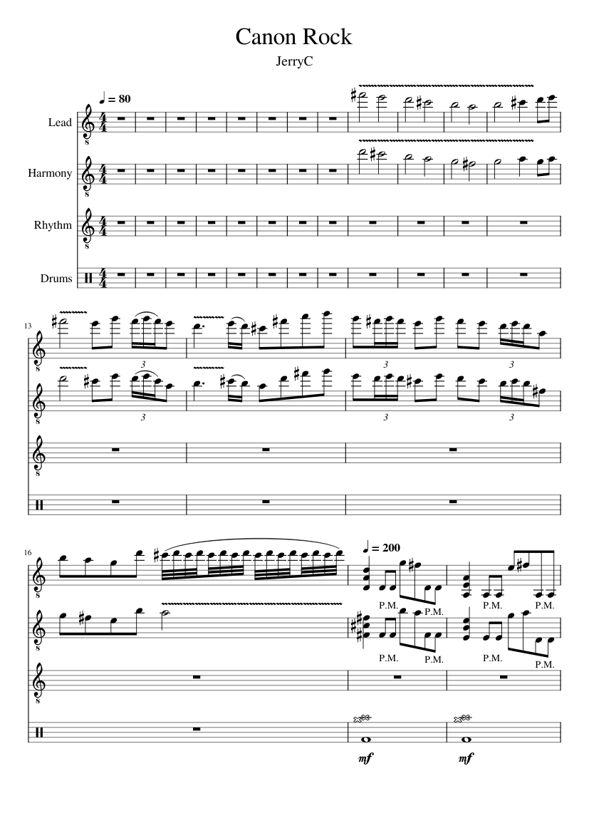 Canon rock – JerryC Canon Rock Sheet music for Piano, Drum group (Mixed Quartet) | Musescore.com