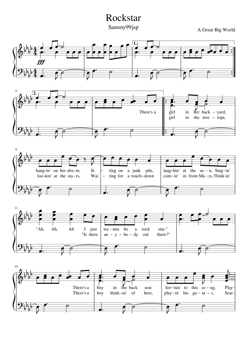 Rockstar - A Great Big World Sheet Music for Piano (Solo) | MuseScore.com
