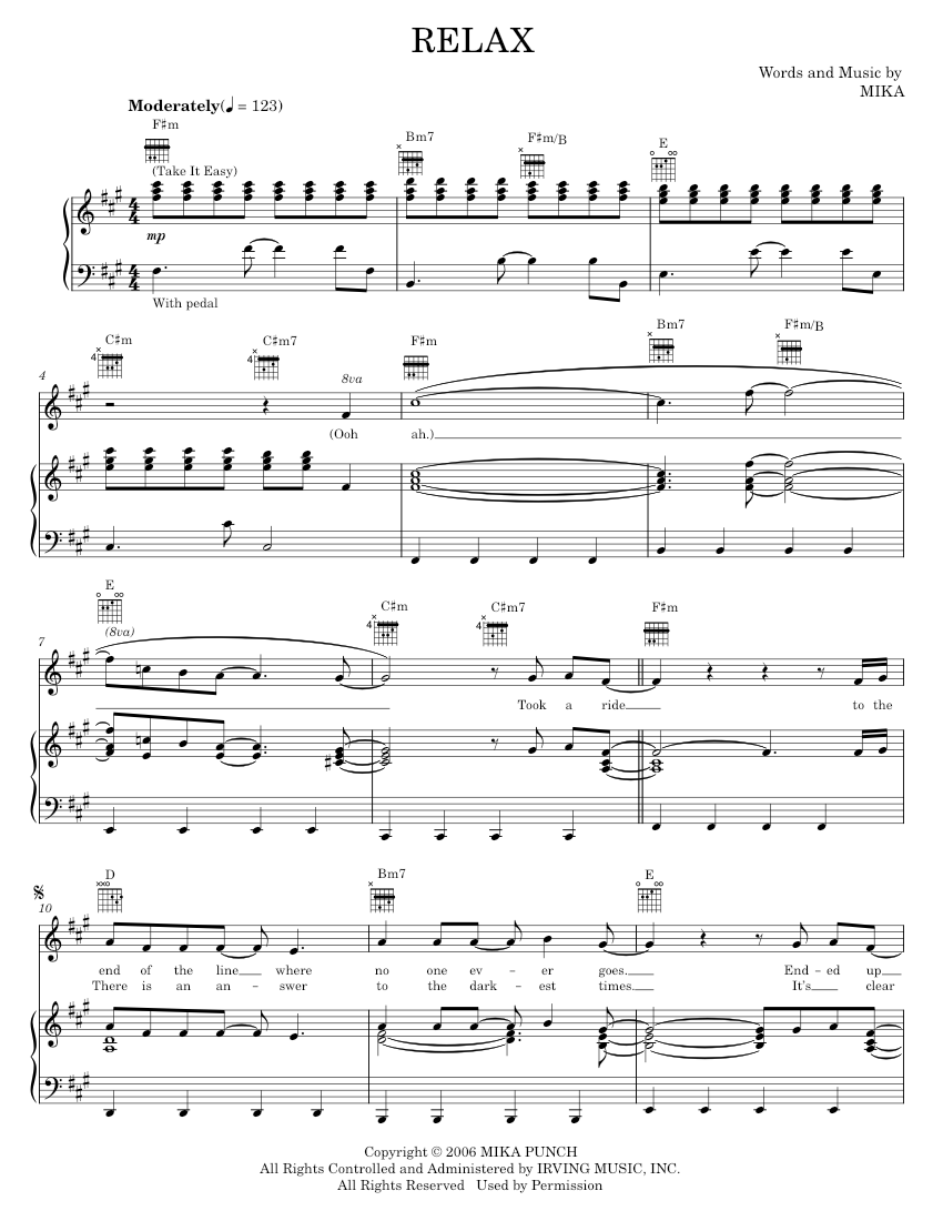 Play Official version of Relax take it easy Sheet Music by Mika for ...