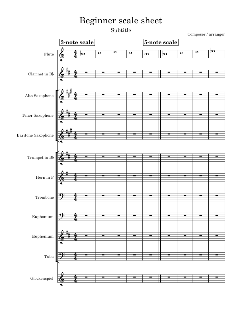 Beginner Scale Sheet Sheet music for Trombone, Tuba, Flute, Saxophone ...