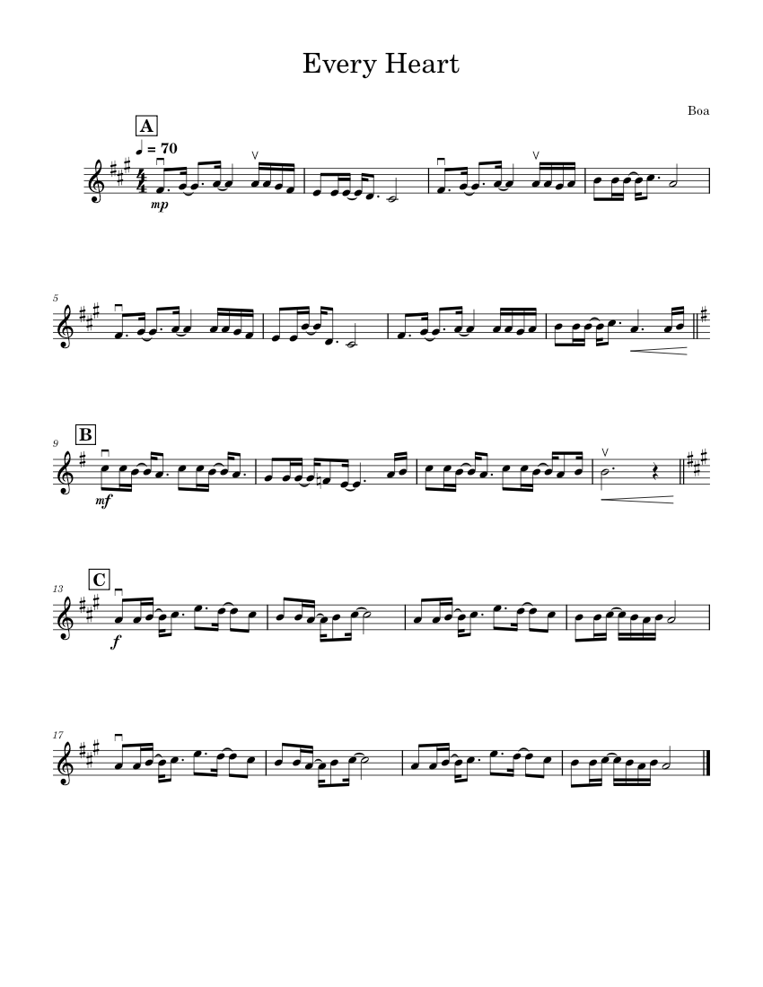 Every Heart - Minna no Kimochi – BoA Every heart violin Sheet Music for ...