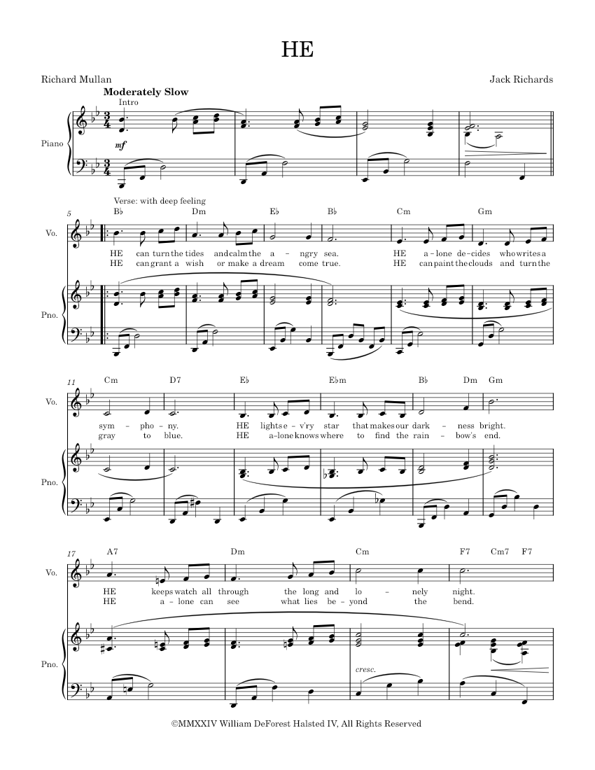 HE (Voice and Piano) — Jack Richards and Richard Mullin Sheet Music for ...