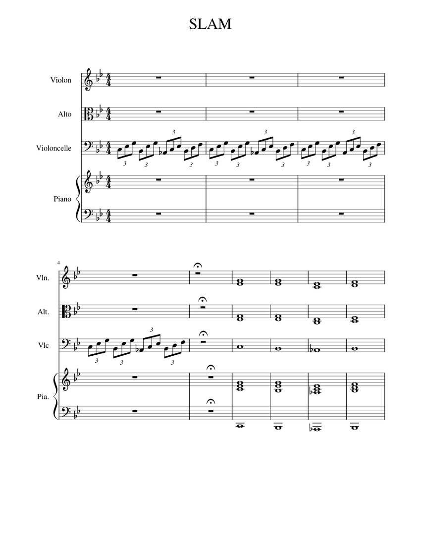 Slam 1 fini Sheet music for Piano, Violin, Viola, Cello (Piano Quartet ...