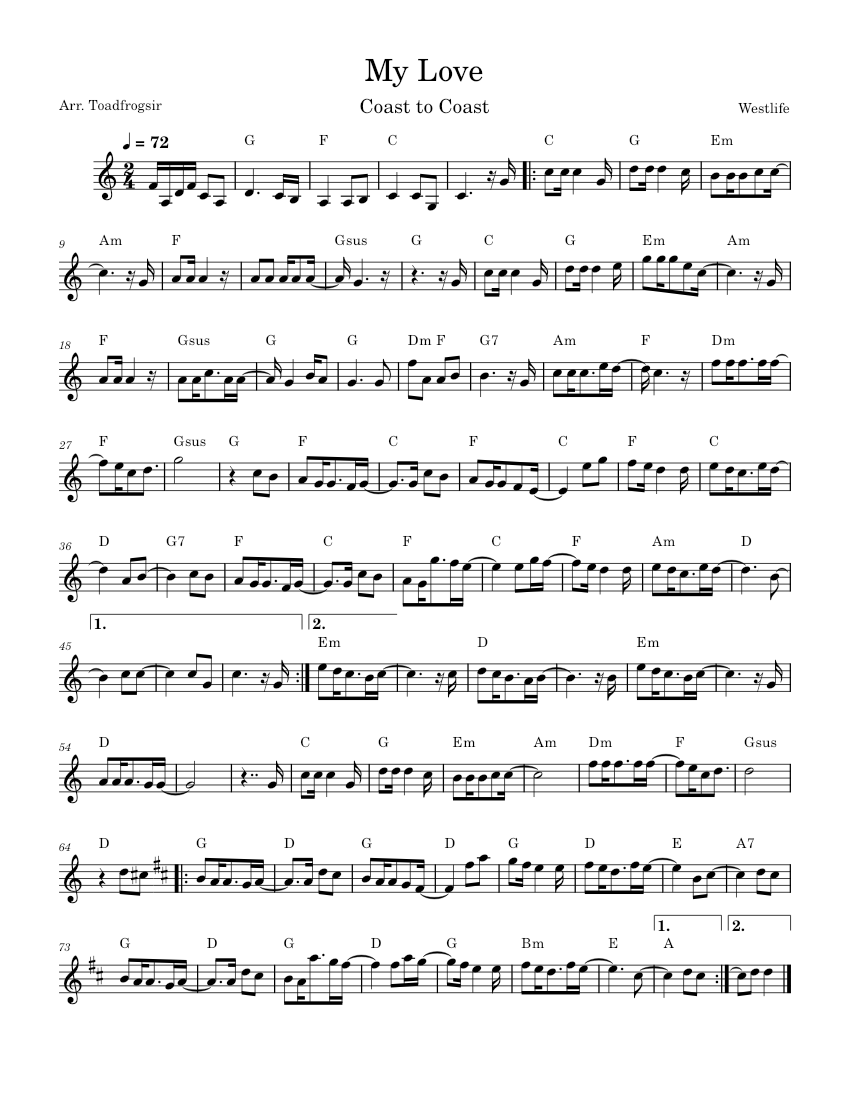 My Love – Westlife Sheet Music with Chords for Piano (Solo) Easy ...