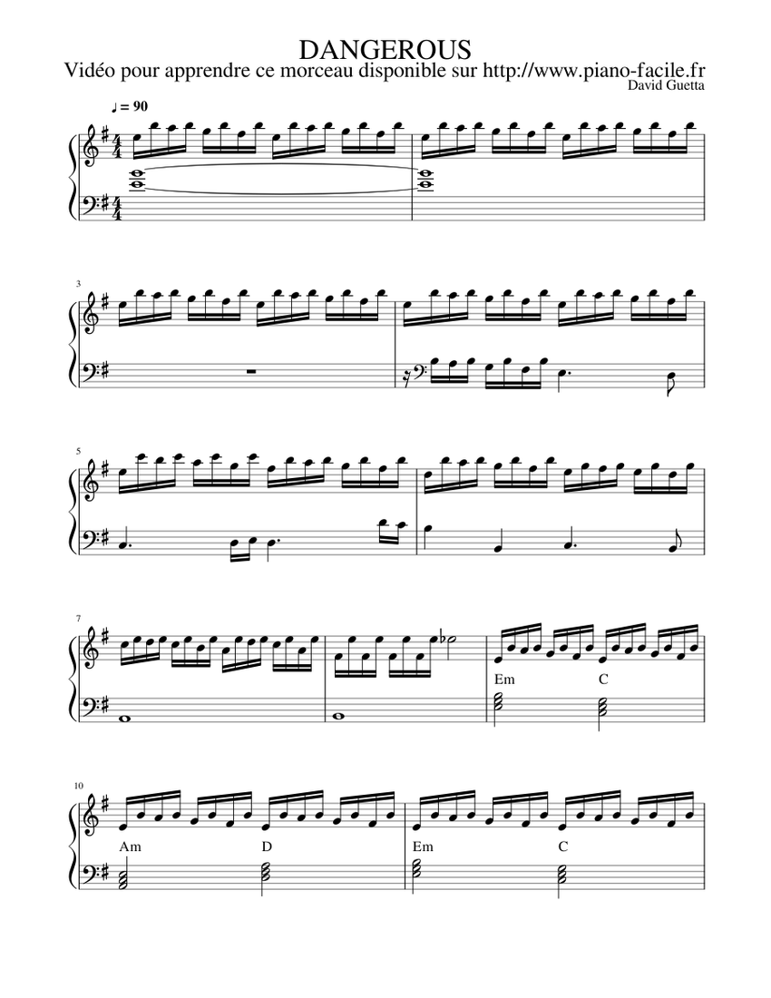 Dangerous David Guetta - Piano Sheet music for Piano (Solo) | Musescore.com