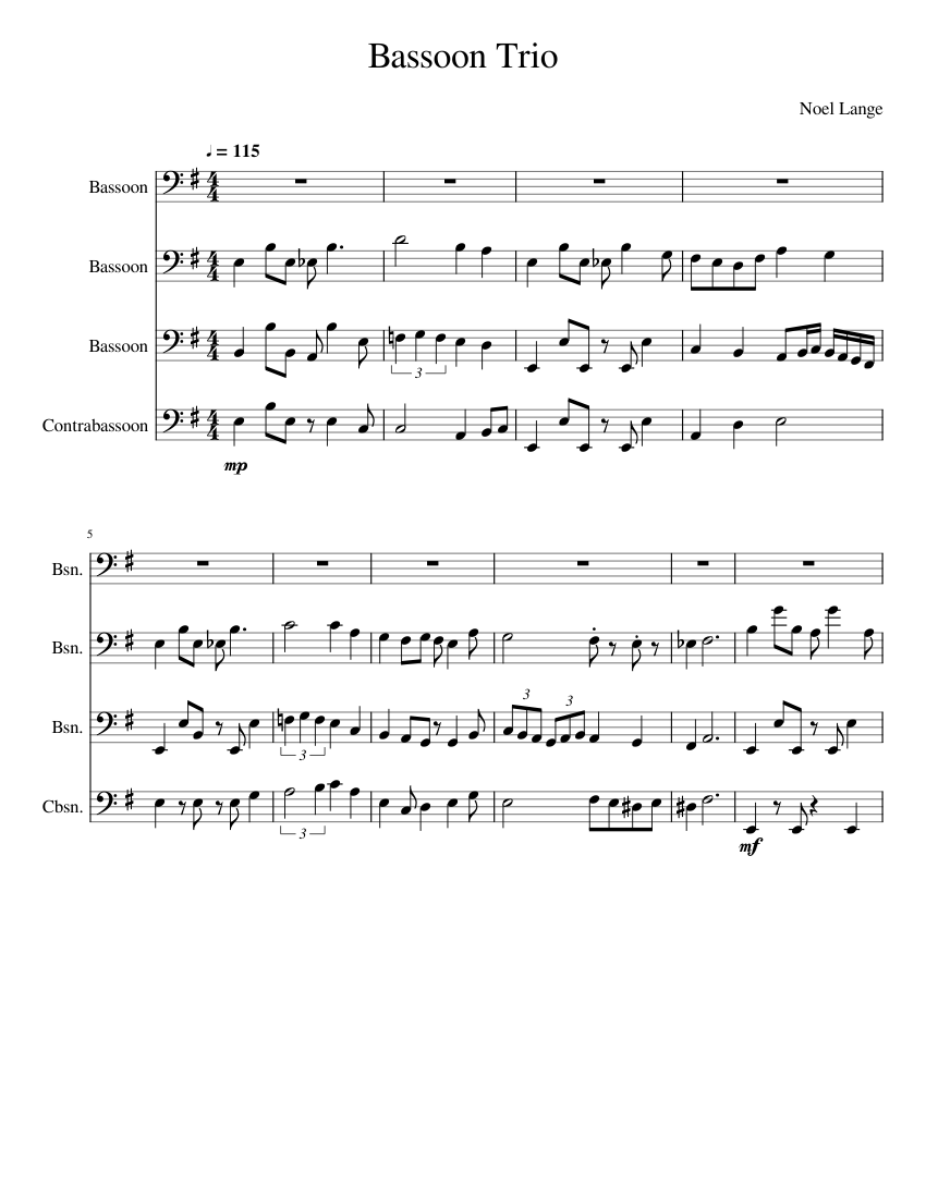 Bassoon Quartet Sheet music for Bassoon, Contrabassoon (Mixed Quartet ...