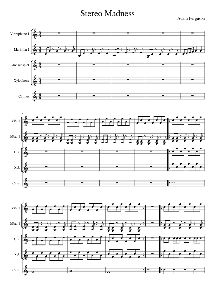 Stereo Madness Sheet music for Vibraphone, Glockenspiel, Marimba, Xylophone & more instruments ...