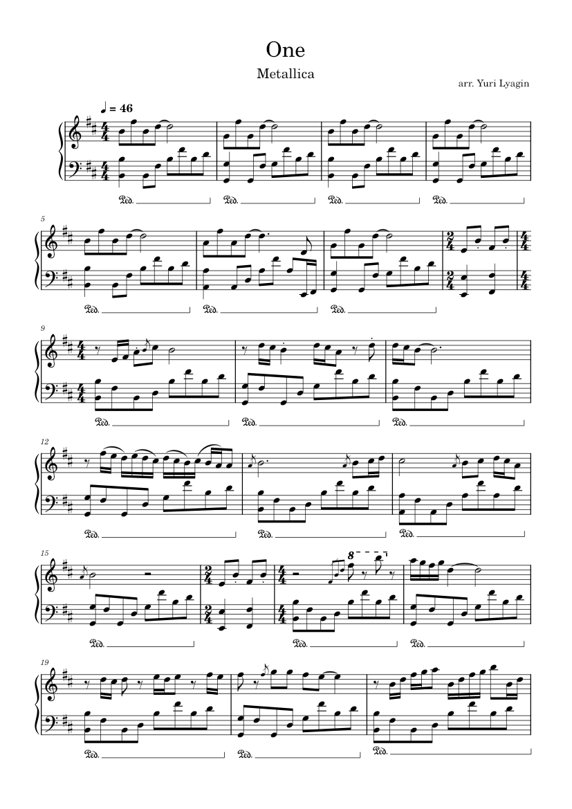 One - Metallica Sheet Music for Piano (Solo) | MuseScore.com