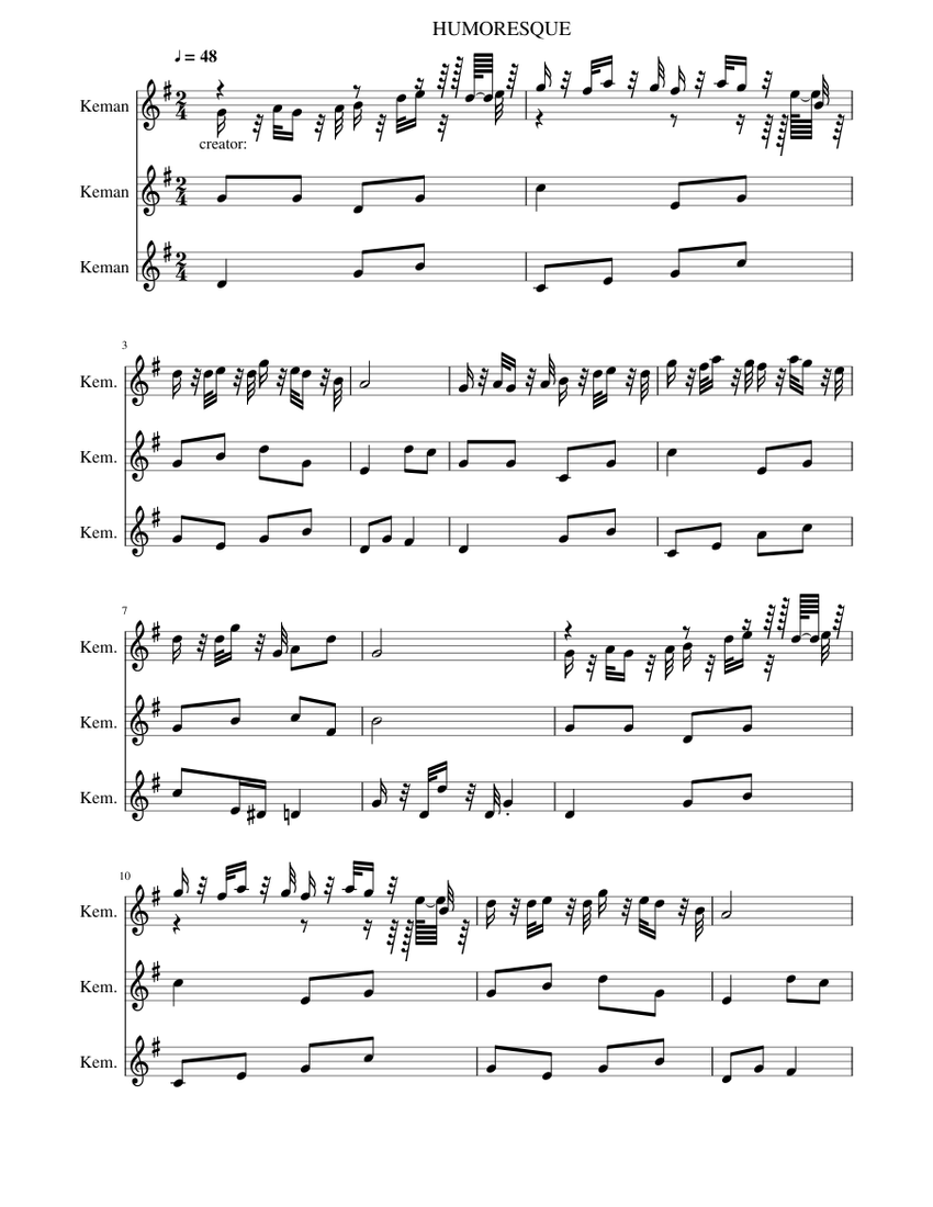 06 HUMORESQUE Sheet music for Violin (Mixed Trio) | Musescore.com
