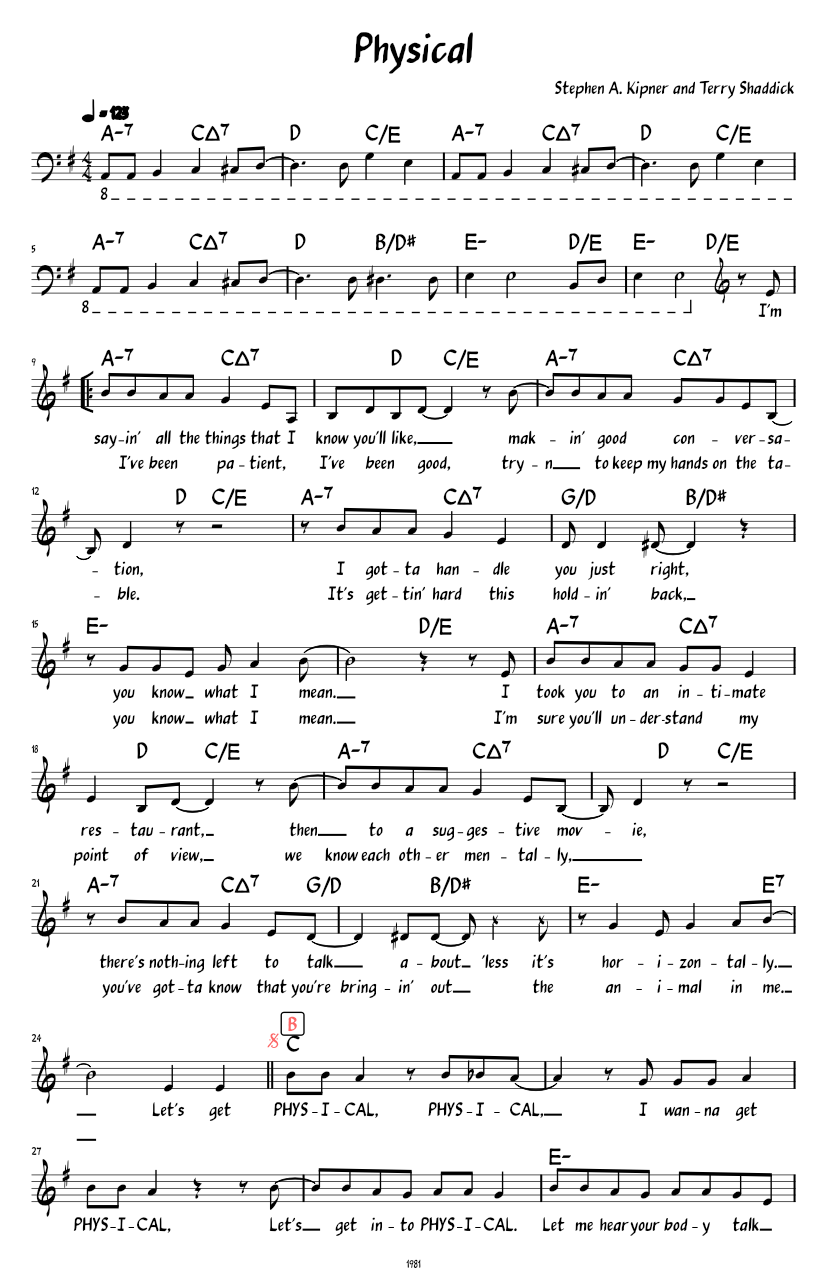 (Let's Get) Physical (Lead sheet with lyrics ) Sheet Music with Chords ...