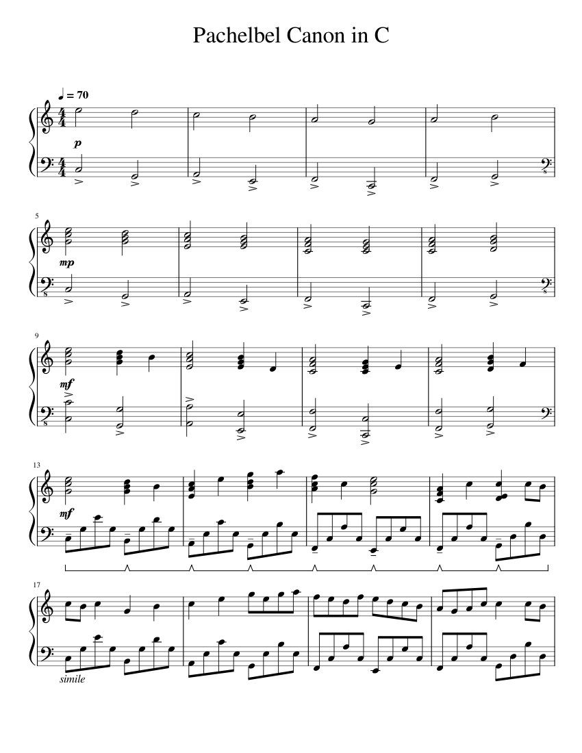 Pachelbel_Canon_in_C_Piano Sheet music for Piano (Solo) | Musescore.com
