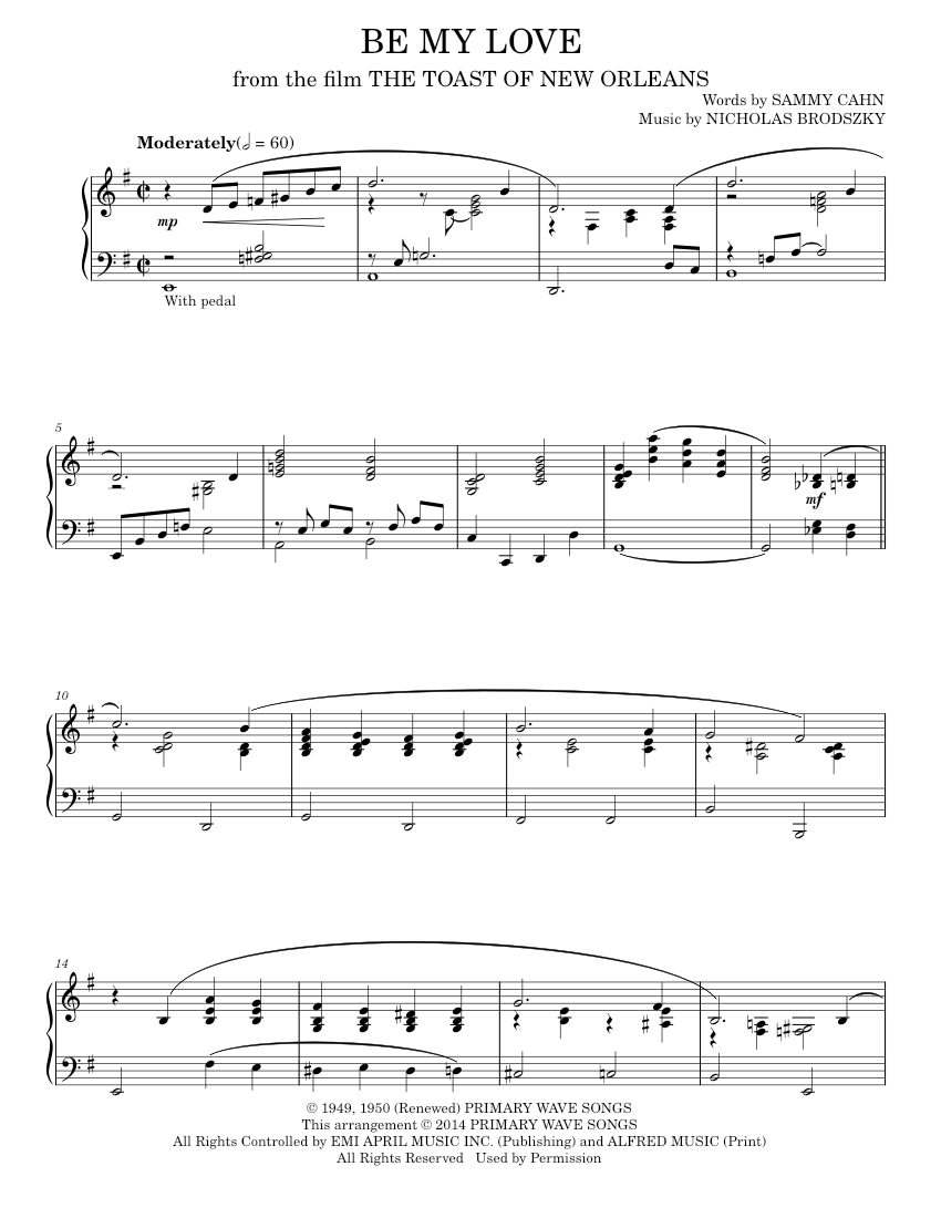 Play Official version of Be My Love sheet music by Nicholas Brodszky ...