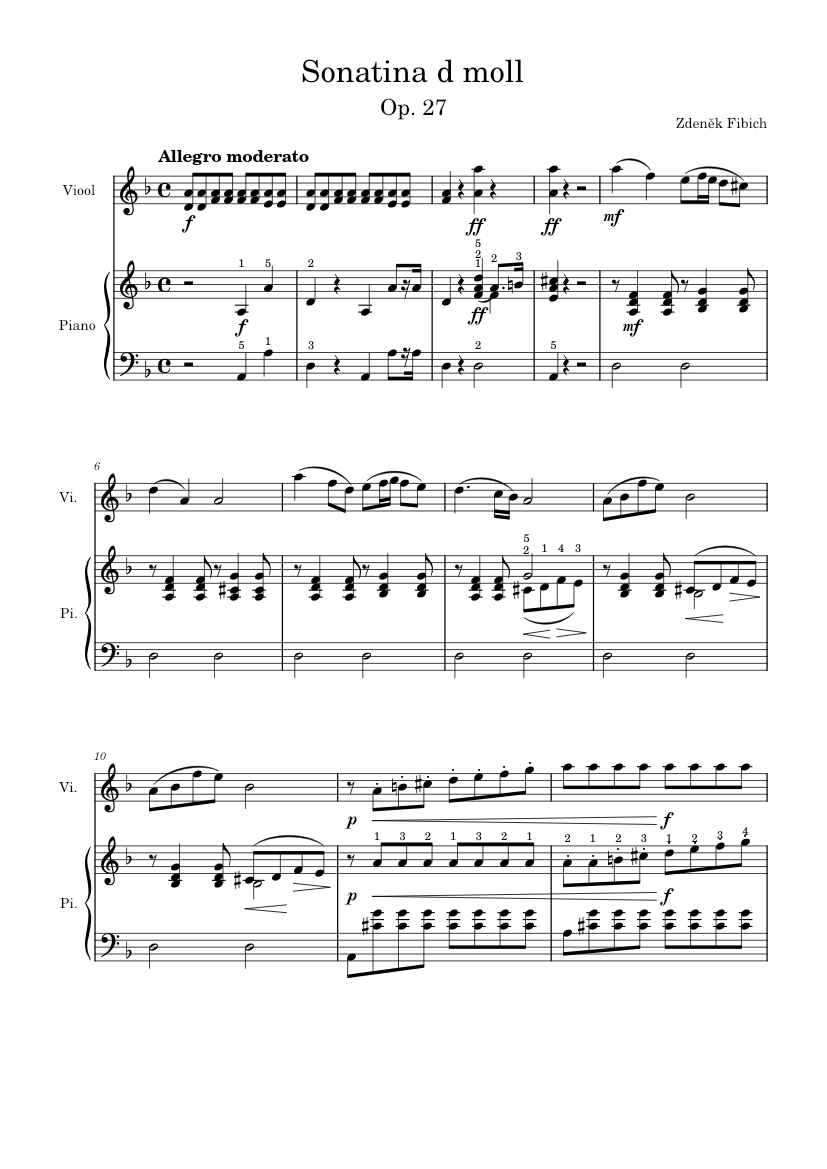 Sonatina d mol, op. 27, mov. 1 – Zdeněk Fibich Sheet Music for Piano ...
