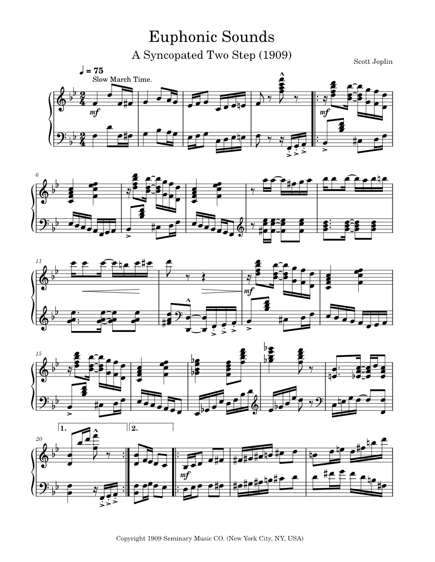 Euphonic Sounds by Scott Joplin (1909) Sheet music for Piano (Solo ...