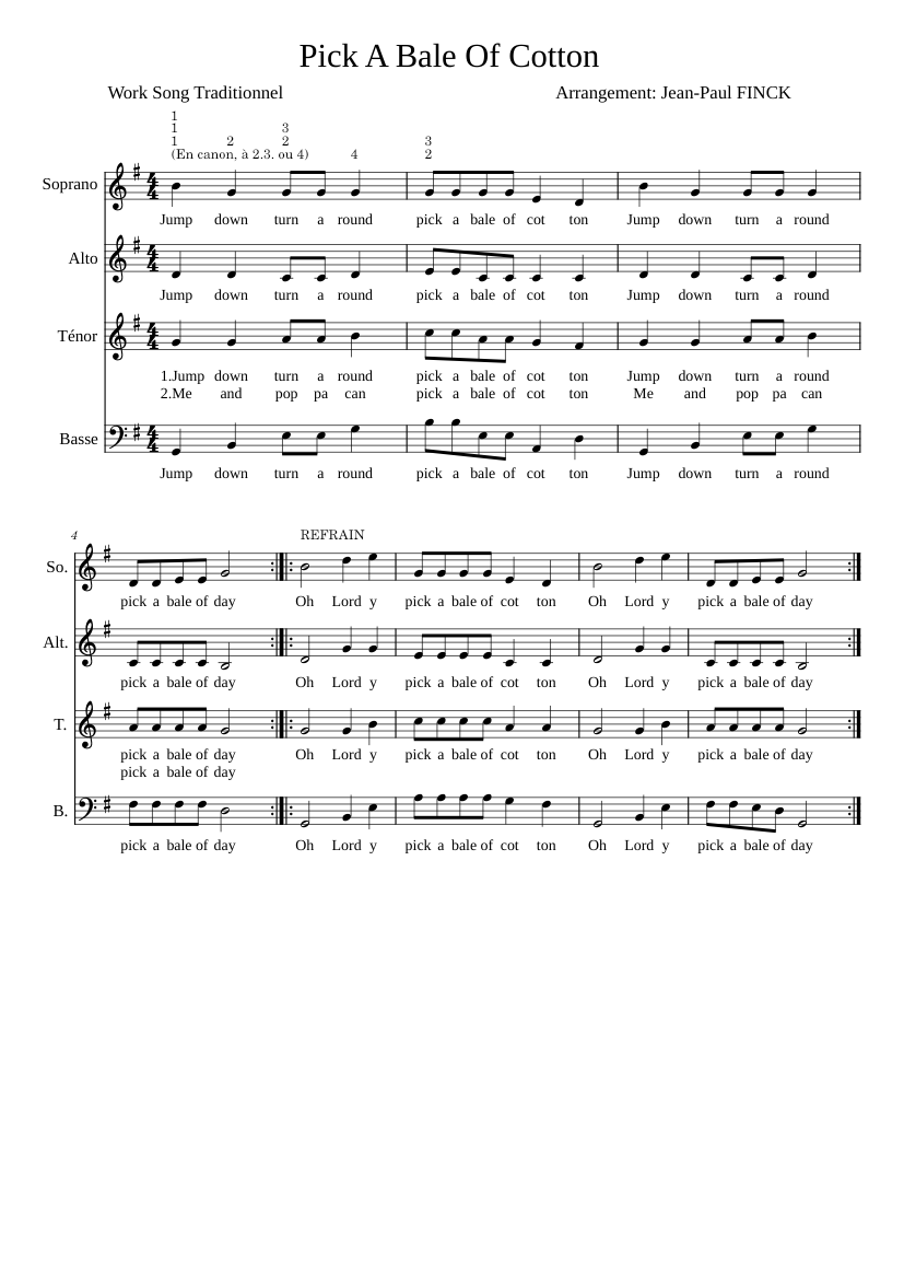 Pick A Bale Of Cotton – Misc Traditional Sheet Music for Soprano, Alto ...
