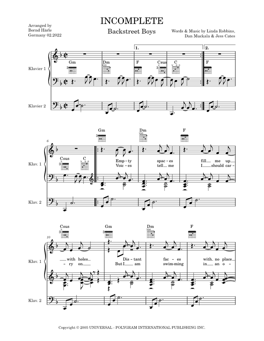 Incomplete – Backstreet Boys Sheet music for Piano (Solo) | Musescore.com