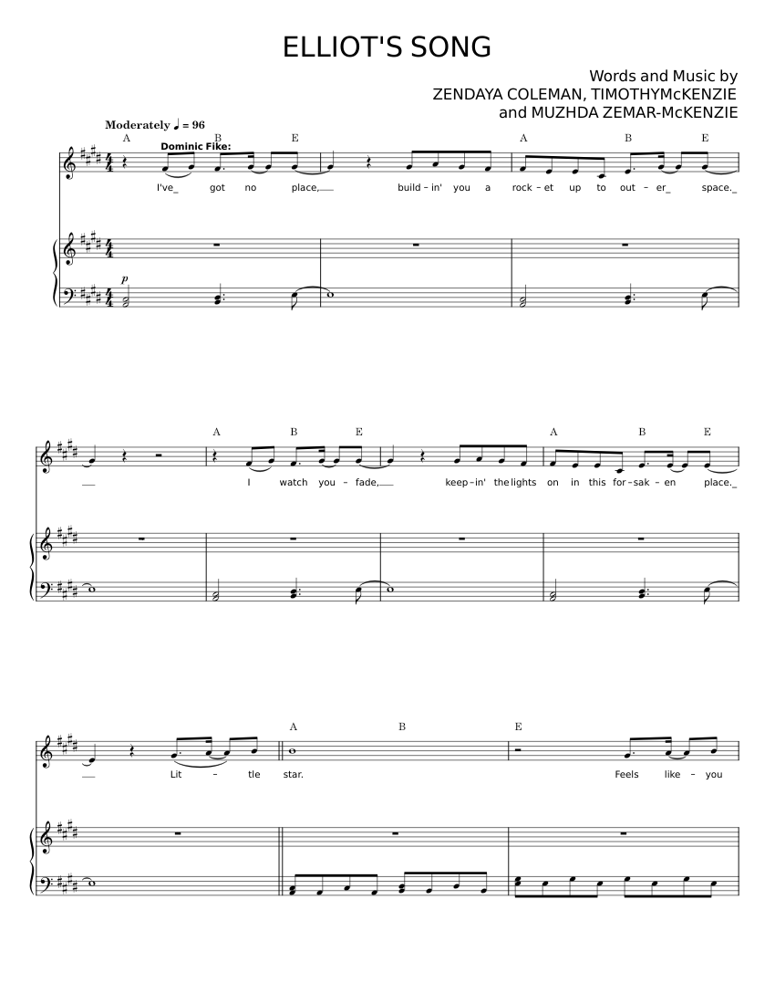 ELLIOT’S SONG Sheet music for Piano, Synthesizer (Mixed Trio ...