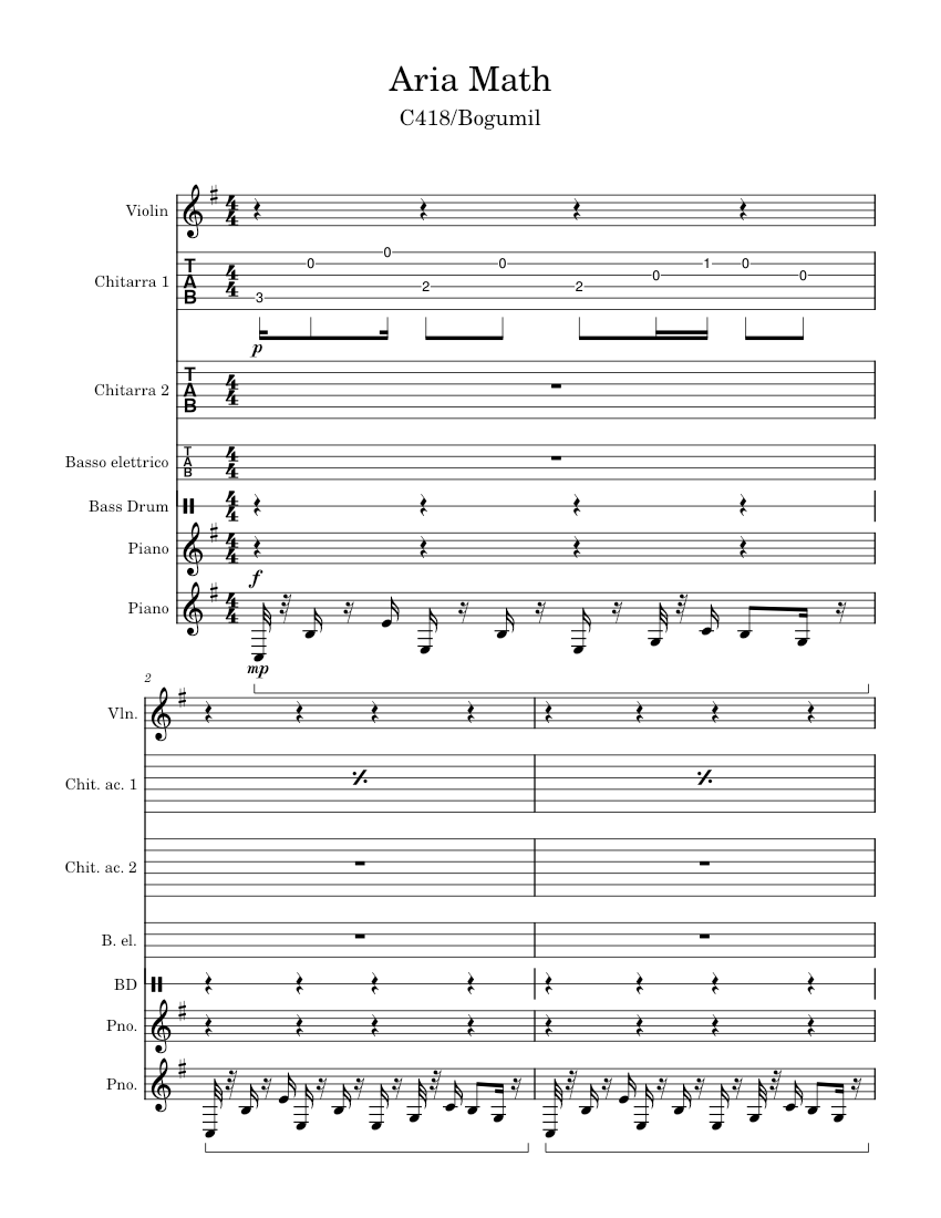 Aria Math Sheet Music for Piano, Violin, Guitar, Bass guitar & more ...