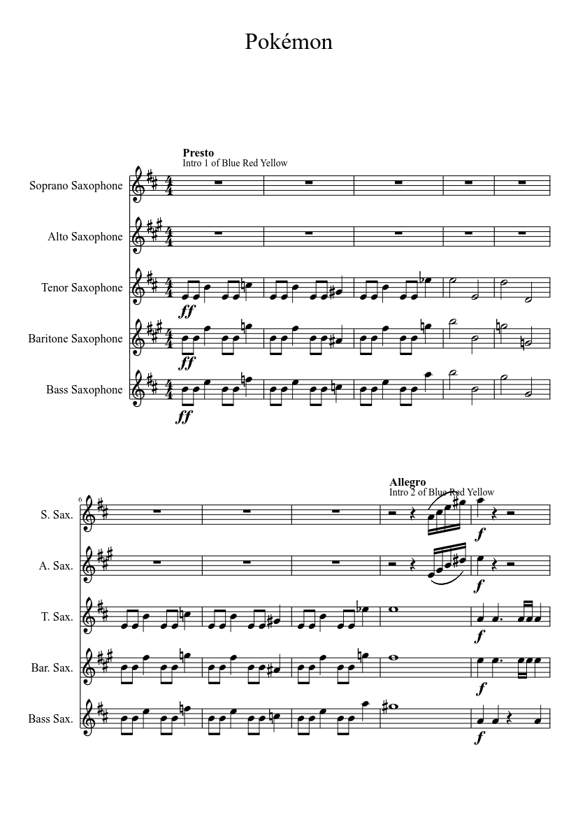 Pokémon (multiple themes) Sheet Music for Saxophone alto, Saxophone ...