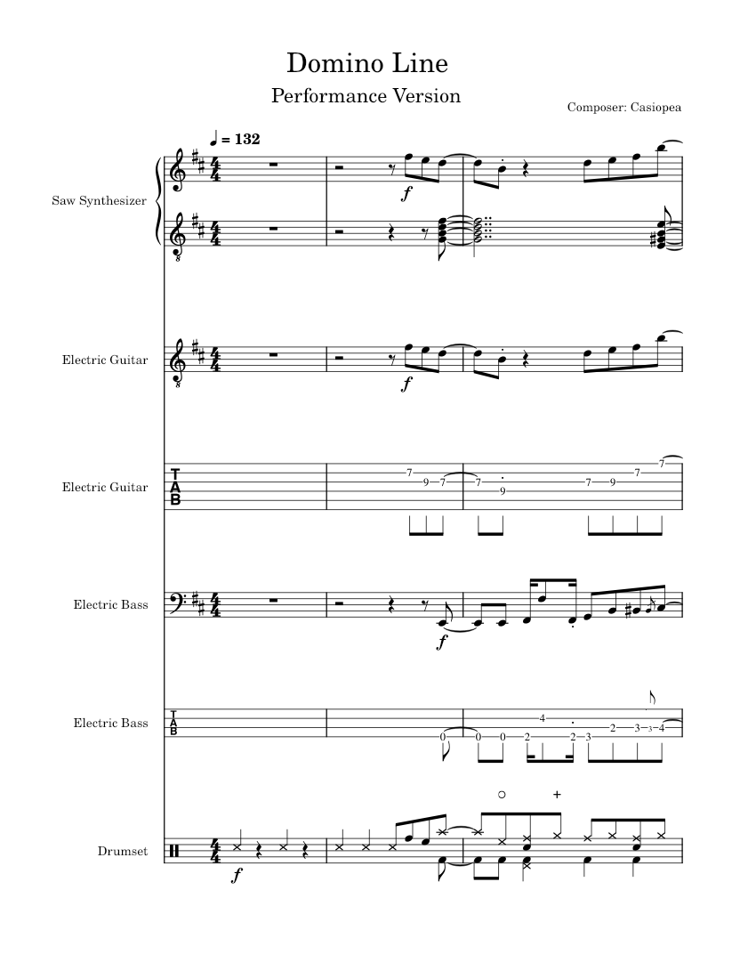 Domino Line Performance Arrangement Sheet Music and Tab for Guitar ...