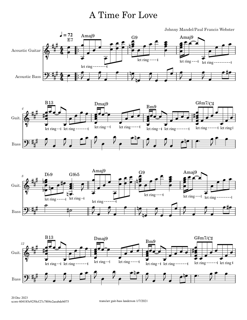 A Time For Love – Paul Francis Webster & Johnny Mandel Sheet music for ...