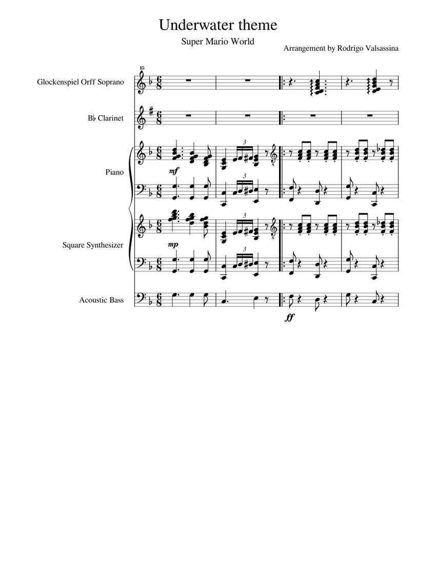 Underwater Theme Sheet music for Piano, Clarinet in b-flat, Bass guitar ...