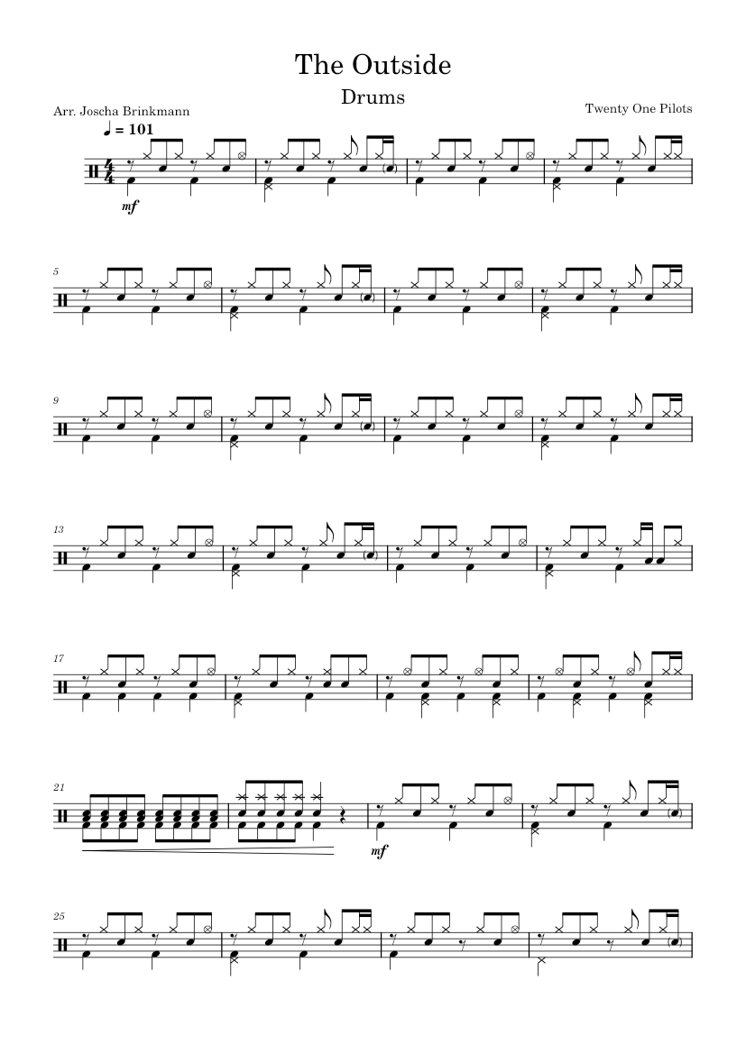 The Outside – Twenty One Pilots - Drums Sheet Music for Drum group ...