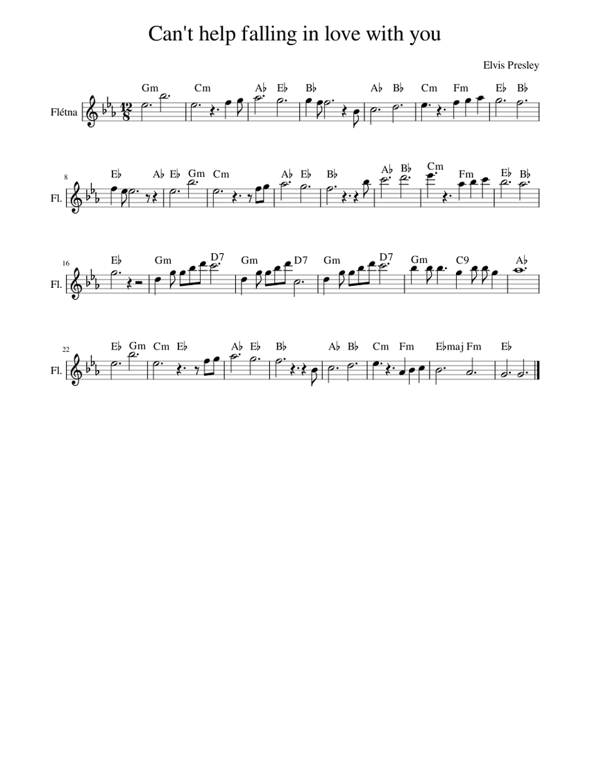 Can't help falling in love with you Sheet music for Flute (Solo ...