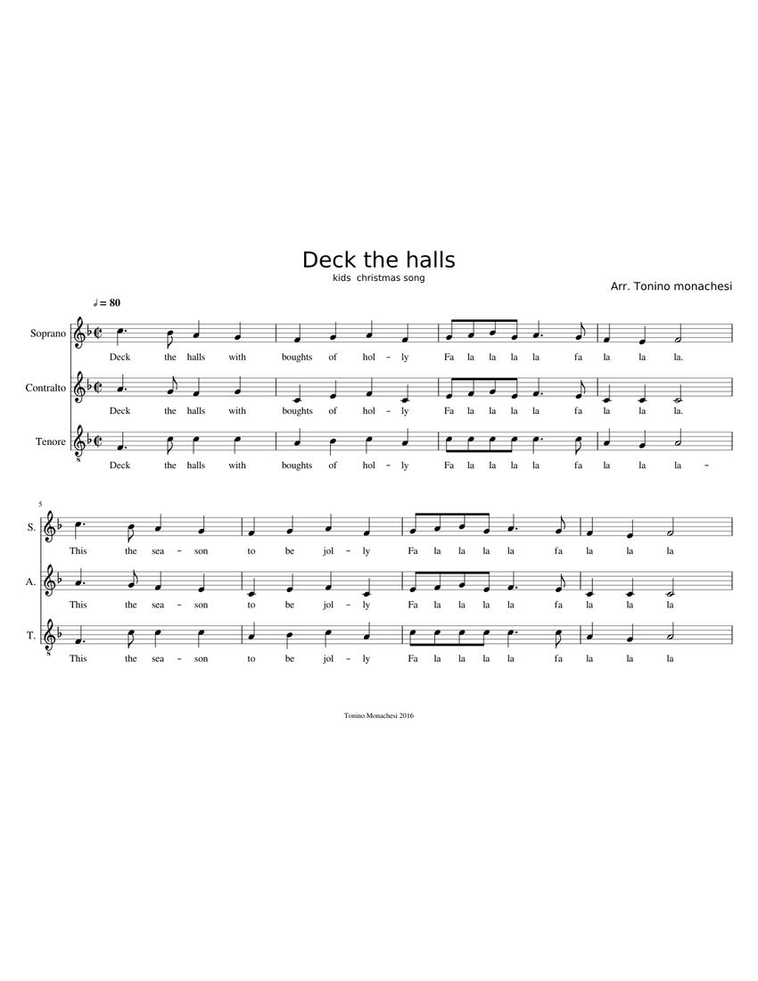Deck the halls Sheet music for Soprano, Alto, Tenor (Choral ...