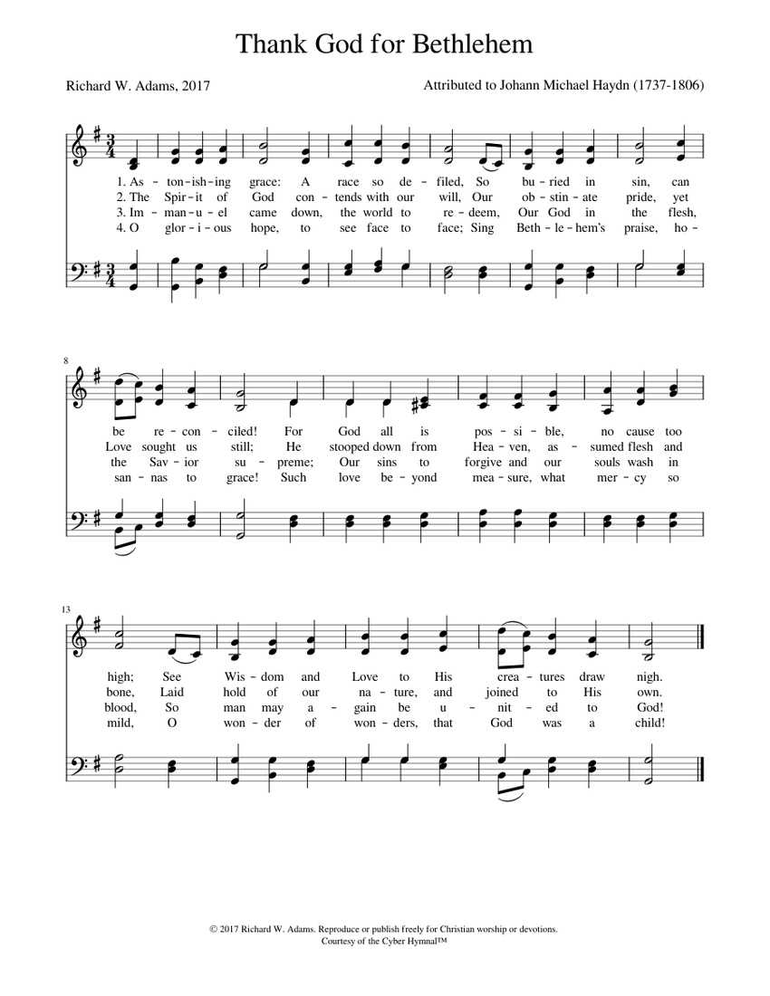 Thank god for bethlehem - Johann M. Haydn Sheet music for Piano (Piano ...