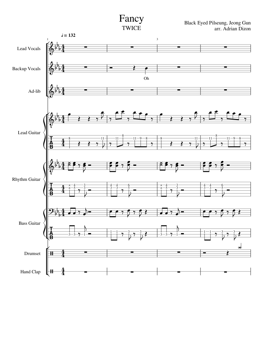 Fancy - Twice (Band Ver.) Sheet music for Vocals, Guitar, Bass guitar ...