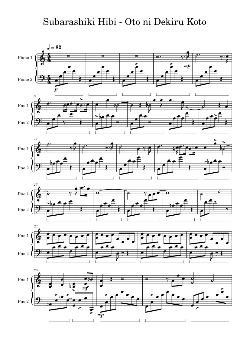 Subarashiki Hibi - Oto ni Dekiru Koto Sheet music for Piano (Solo ...