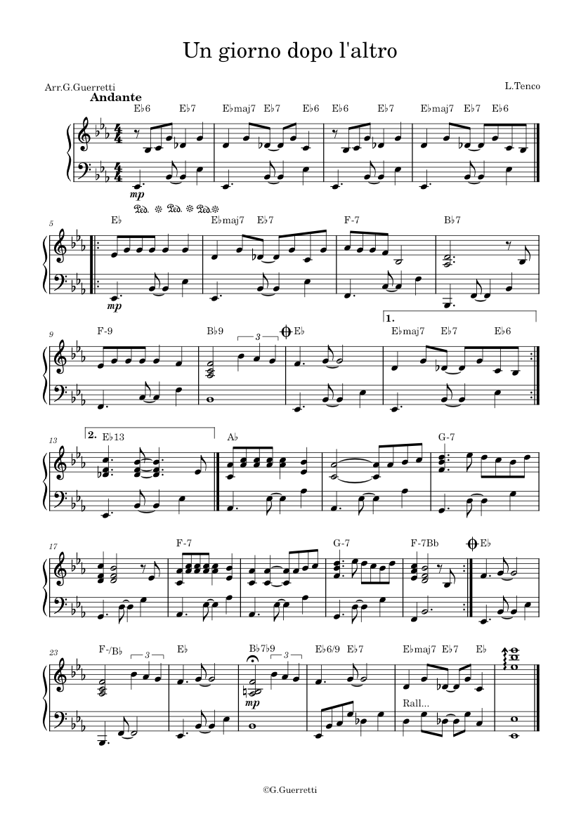Un giorno dopo l'altro – Luigi Tenco Sheet Music for Piano (Solo) Easy ...