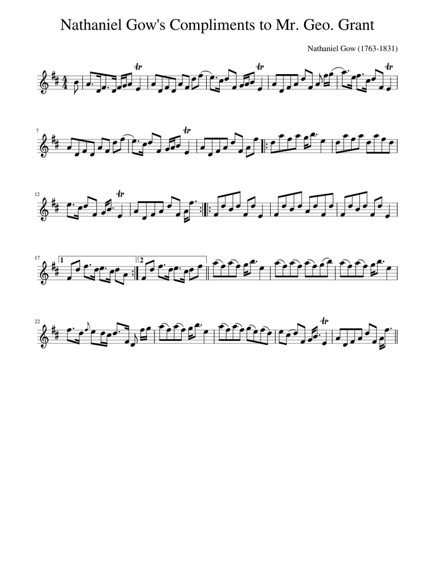 Nathaniel Gow - Nathaniel Gow's Compliments to Mr. Geo. Grant Sheet ...
