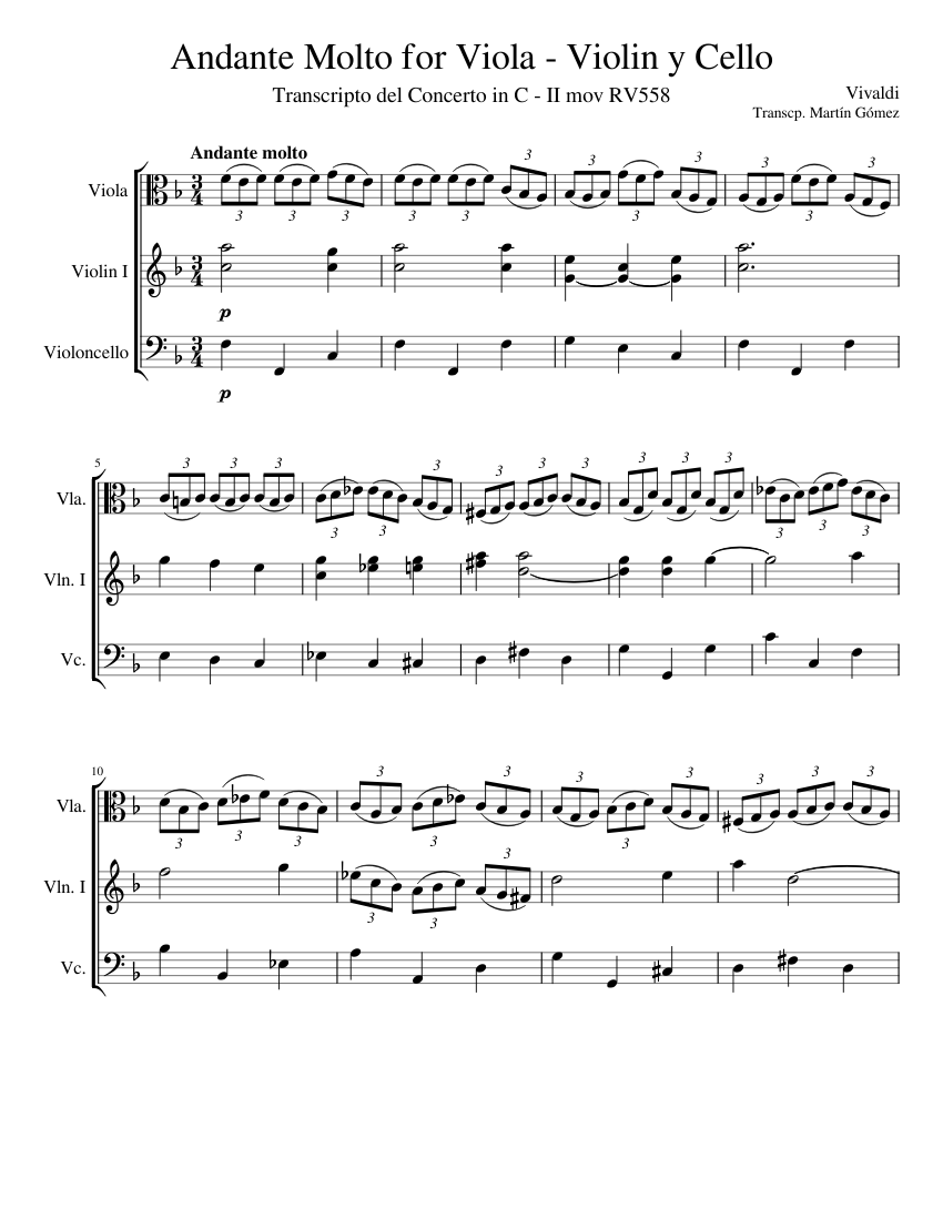 Andante Molto for Viola Sheet music for Violin, Viola, Cello (String ...