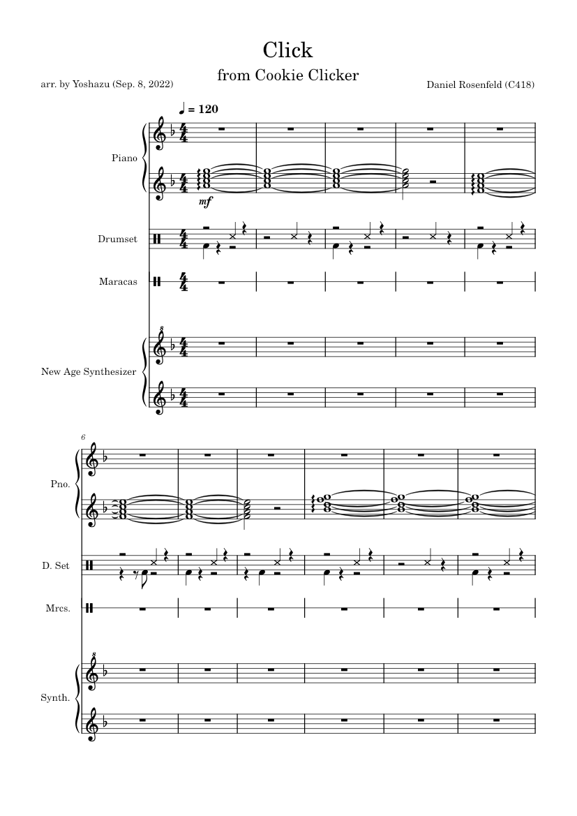 Click – C418 from Cookie Clicker Sheet Music for Piano, Drum group ...
