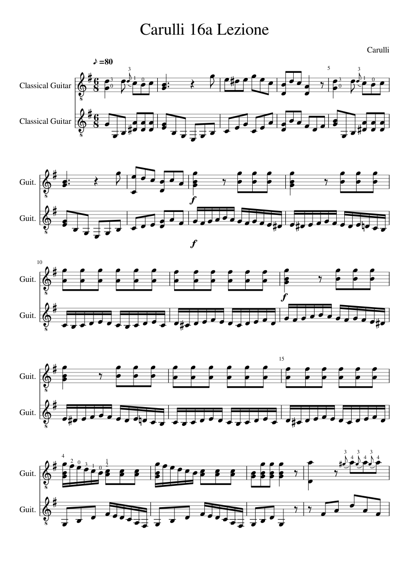 Carulli Op. 27 Metodo - 3a parte- Lezione 16 Sheet music for Guitar ...