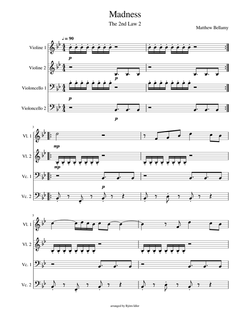 Muse - Madness Sheet music for Violin, Cello (String Quartet ...