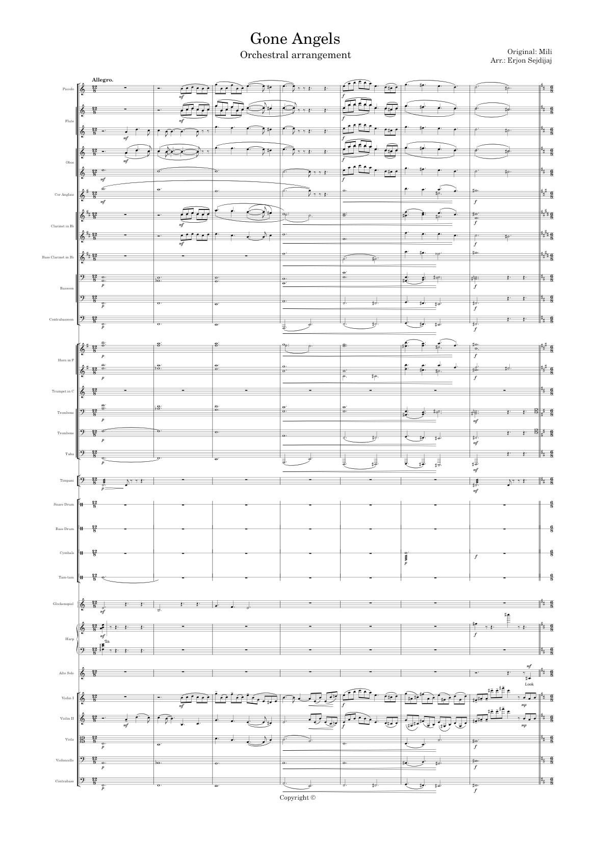 Gone Angels | Mili | Orchestral Arrangement Sheet Music for Piano ...