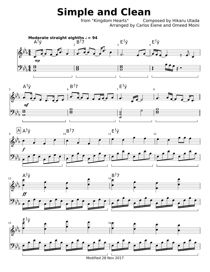 Simple and Clean From Kingdom Hearts Sheet music for Piano (Solo ...