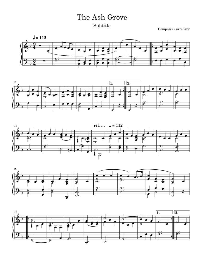 The Ash Grove Accompaniment Sheet music for Piano (Solo) Easy ...