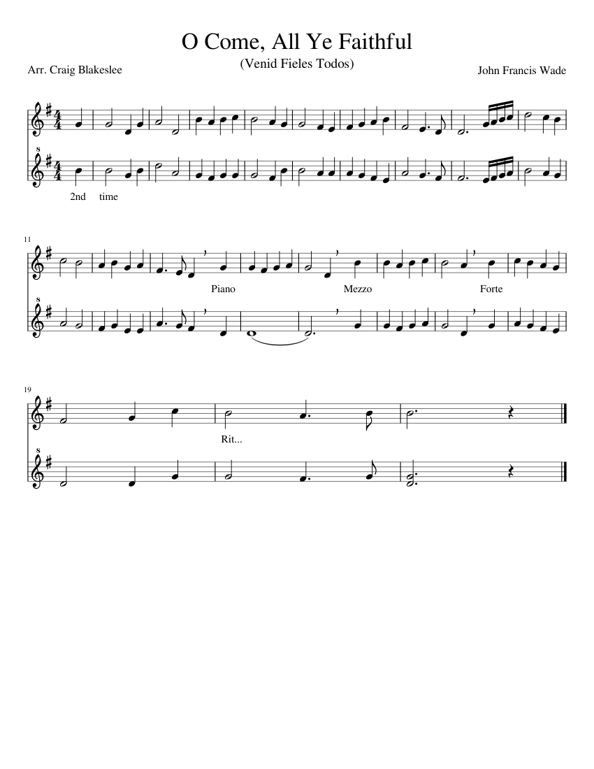 O Come All Ye Faithful Sheet music for Recorder (Solo) | Musescore.com